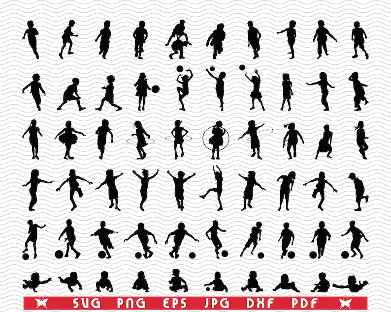 Children Playing SVG, Silhouettes Digital Clipart, Files Eps, Jpg ...