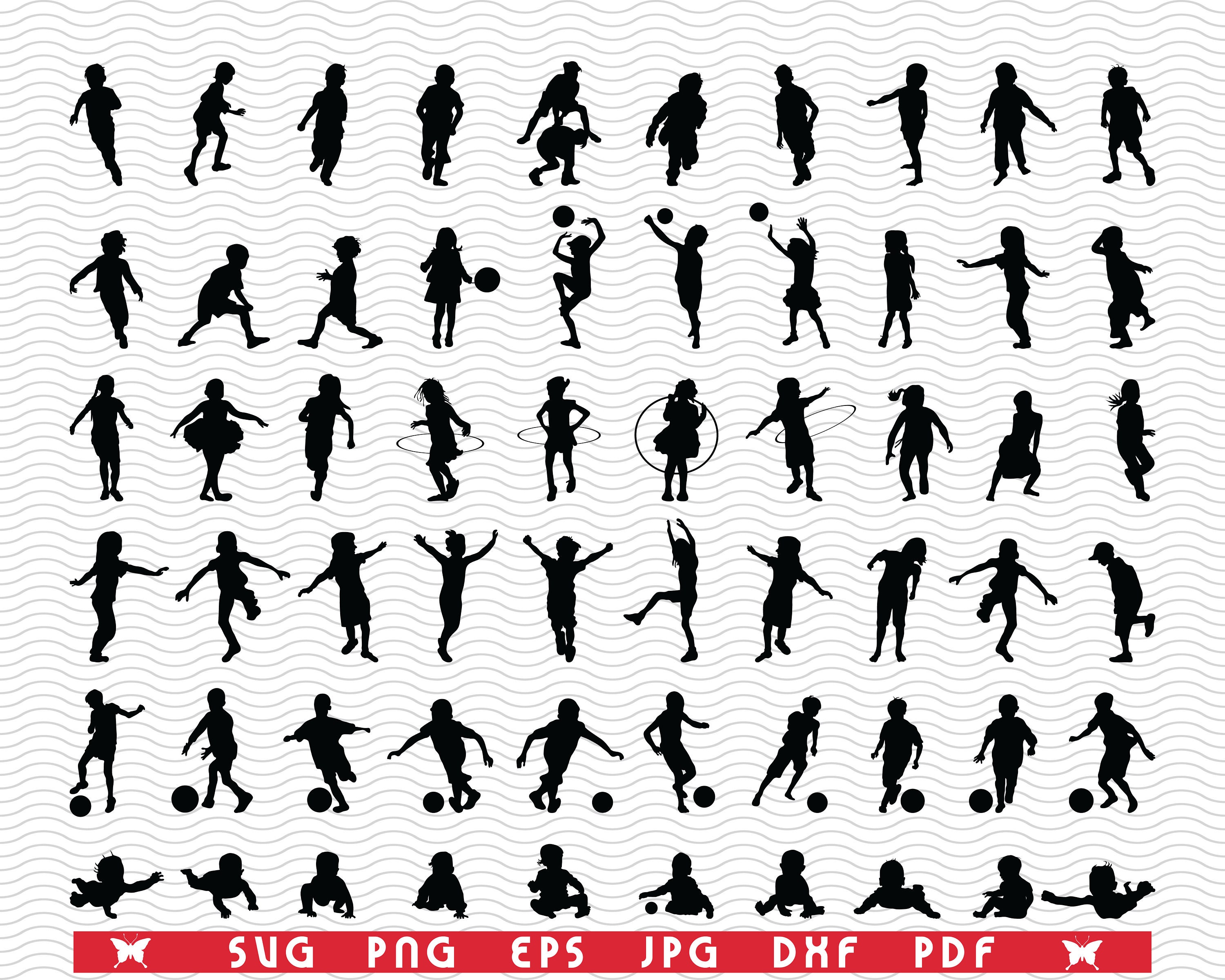 Children Playing SVG, Silhouettes Digital Clipart, Files Eps, Jpg ...