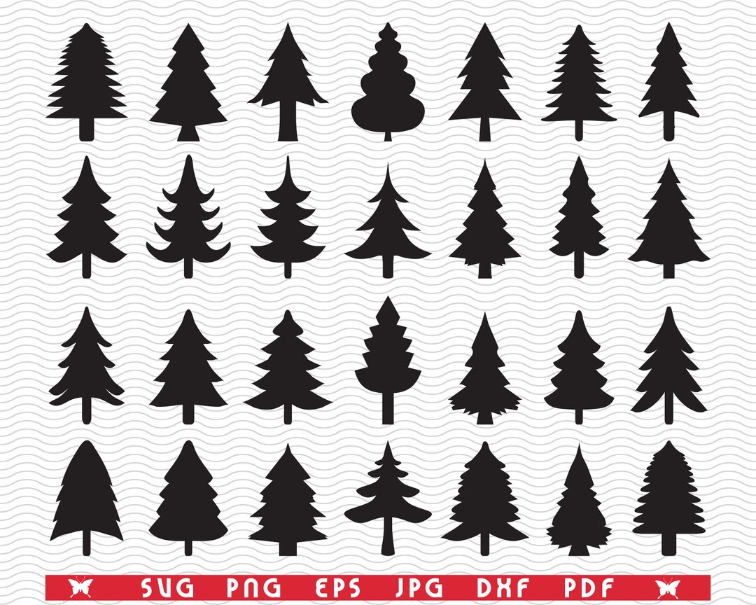 SVG Christmas Tree, Black Silhouettes, Digital Clipart, Files Eps, Jpg ...