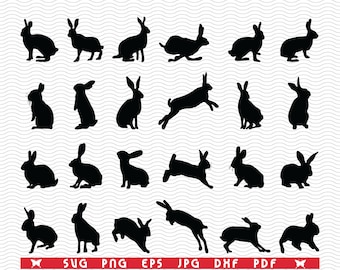 Rabbits SVG, Black Silhouettes, Digital Clipart, Files Eps, Jpg, Easter ...