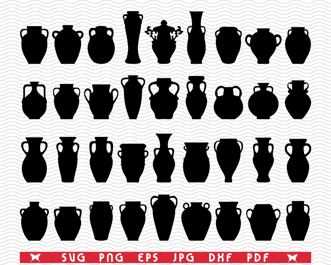 SVG Pottery, Black Silhouettes, Digital Clipart, Files Eps, Jpg ...