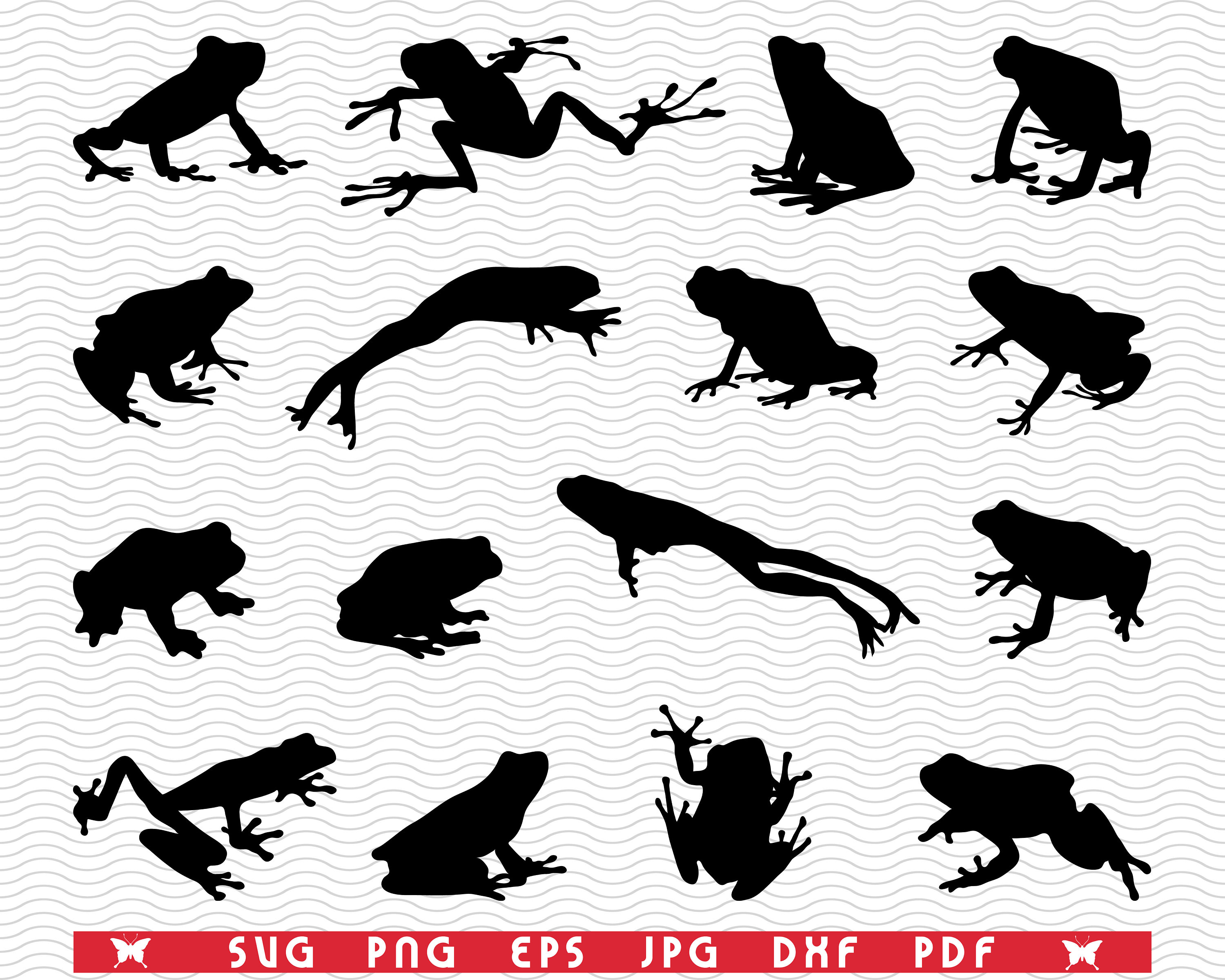SVG Frogs, Black Silhouettes, Digital Clipart, Files Eps, Jpg, Frogs ...