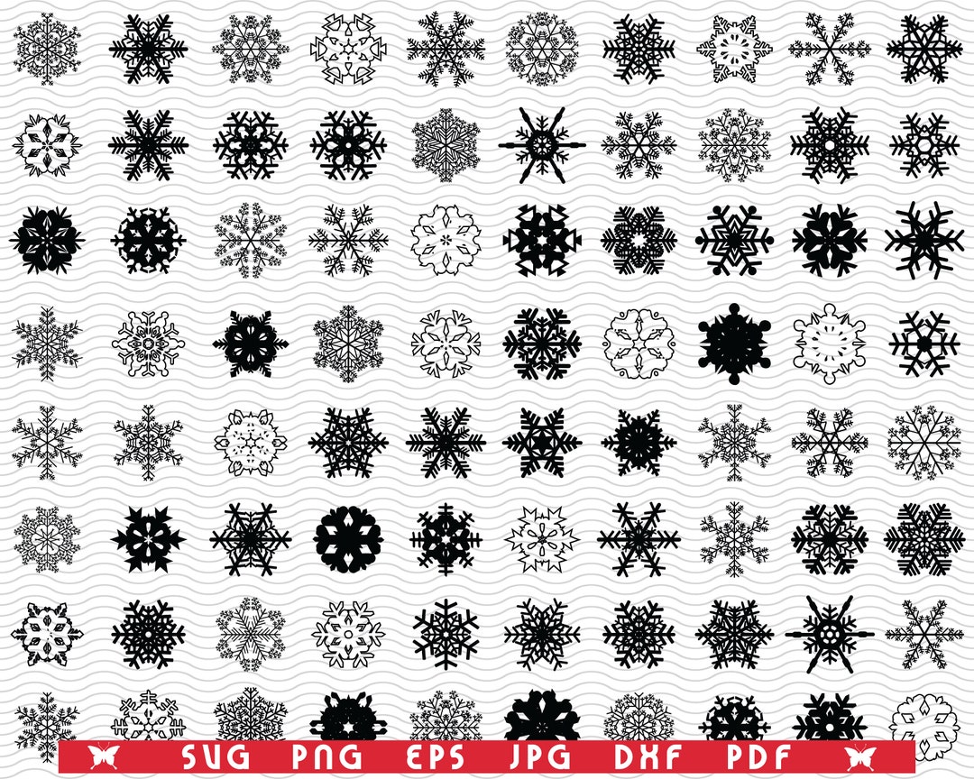 SVG Snowflakes, Black Silhouettes, Digital Clipart, Files Eps, Jpg ...