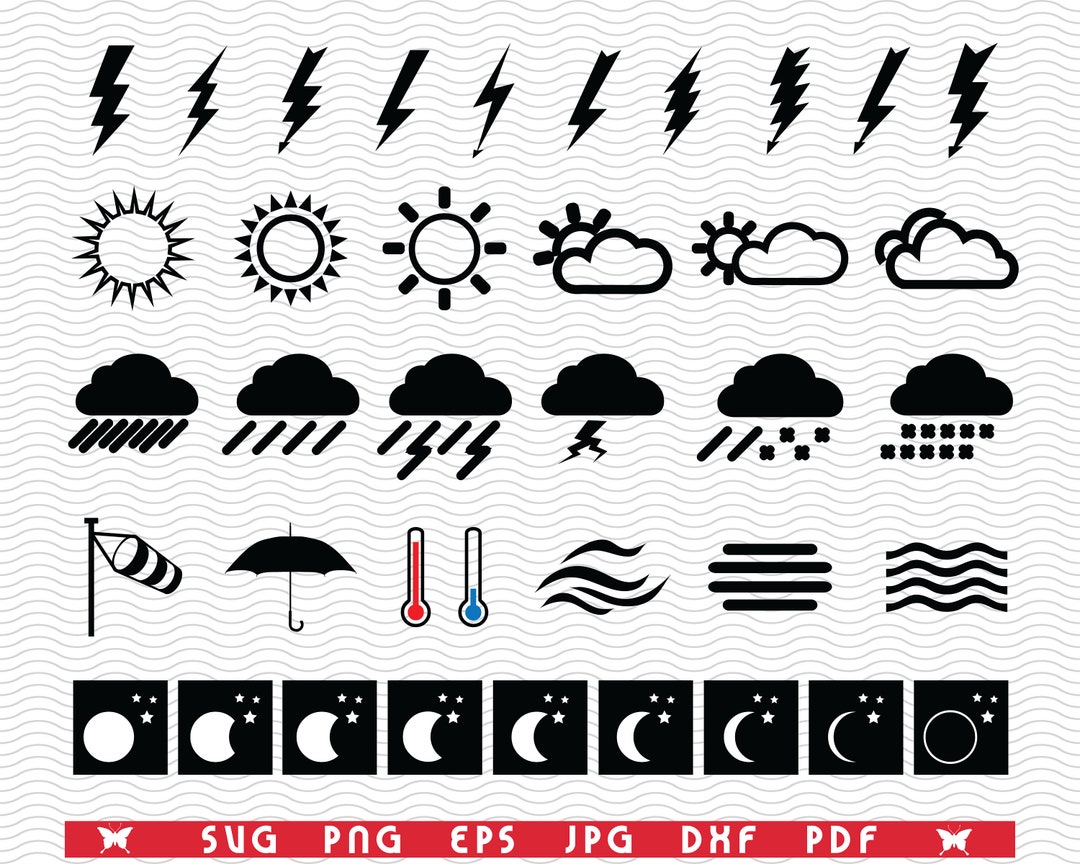 SVG Weather Icons, Lunar Phases, Black Silhouettes, Digital Clipart ...