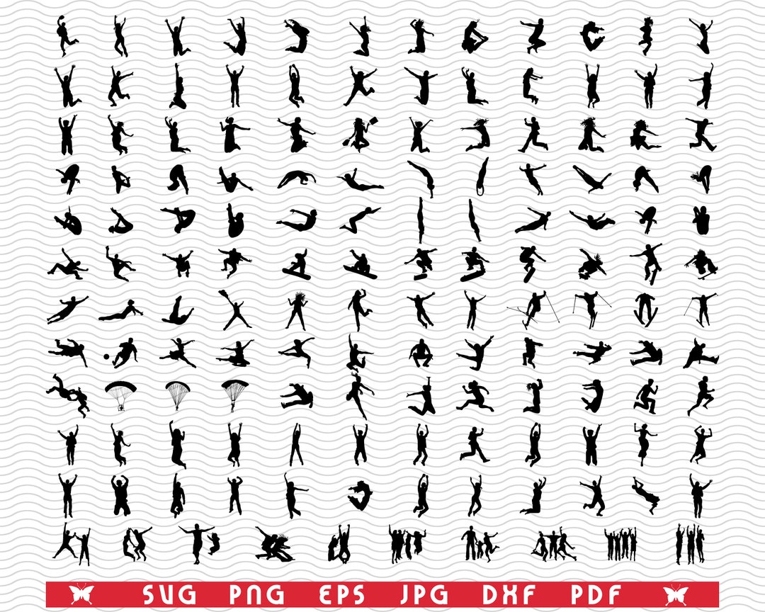 SVG Jumping, Black Silhouette Digital Clipart, Files Eps, Jpg, Jumping ...