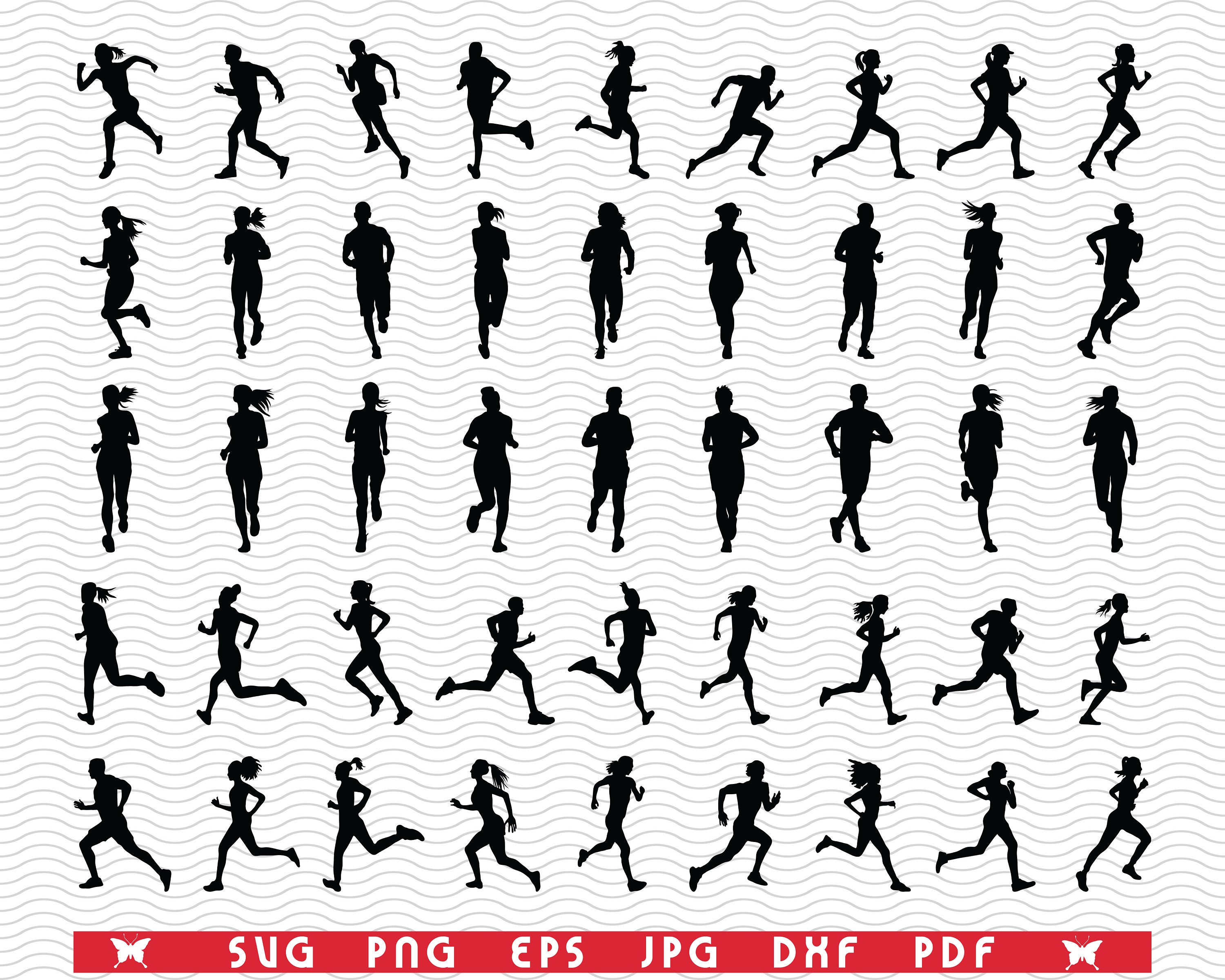 SVG Runners, Silhouette nera clipart digitale, File eps, jpg, Icone ...