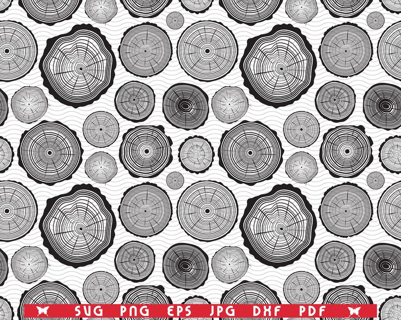 Sección transversal de árboles SVG, patrón sin costuras, clipart digital, archivos eps, jpg ...