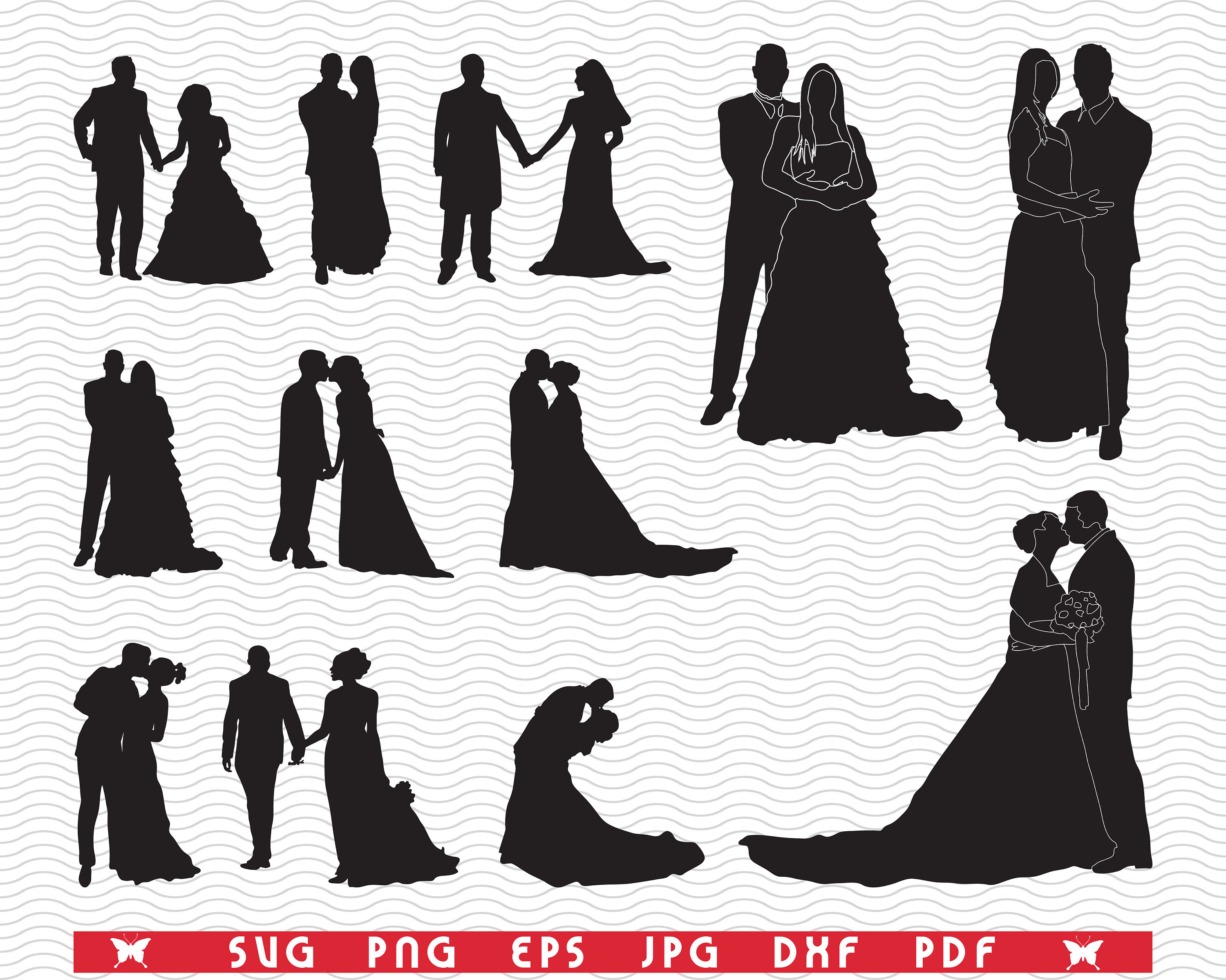 SVG Newlywed,wedding,black Silhouettes Digital Clipart,files Eps, Jpg ...