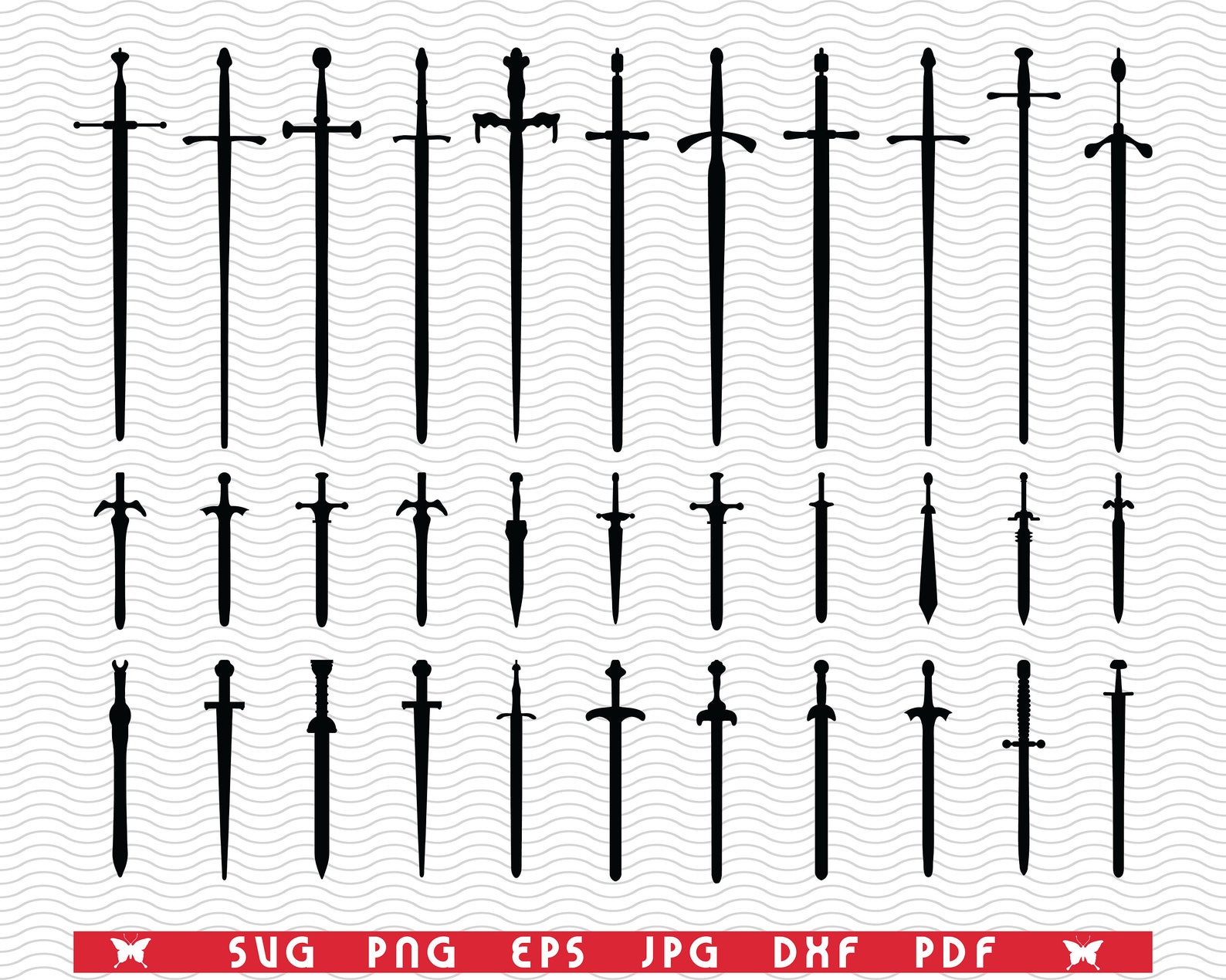 SVG, Swords, Black Silhouettes , Digital Clipart, Files Eps, Jpg ...