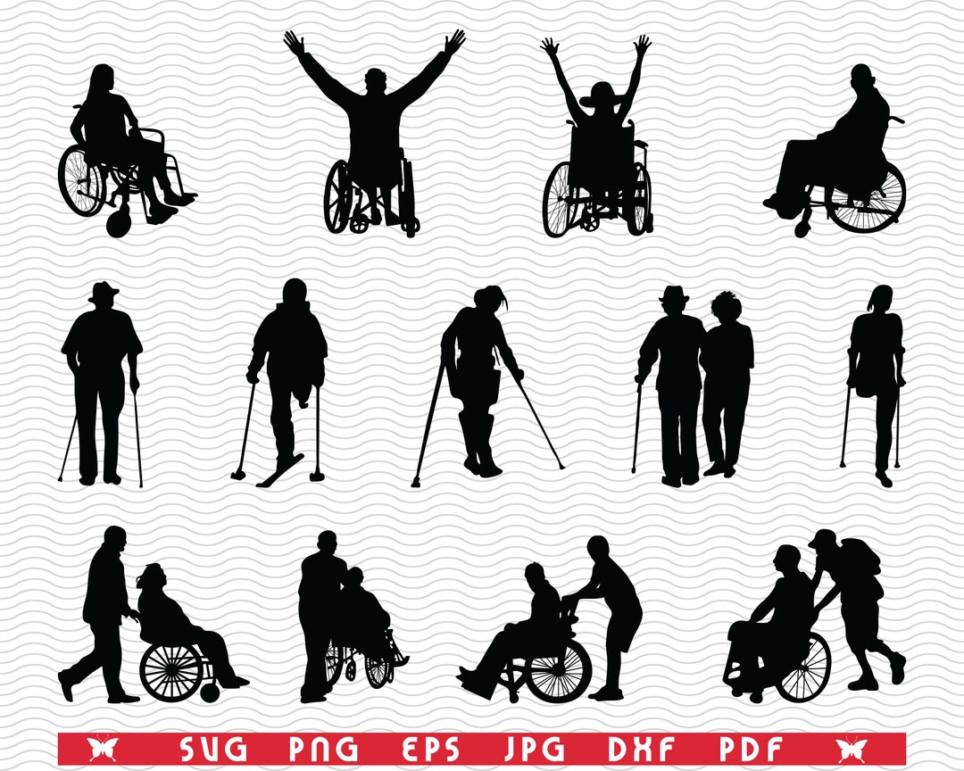 SVG Disabled People, Black Silhouettes Digital Clipart, Files Eps, Jpg ...