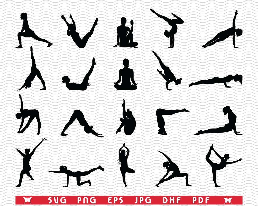 SVG Yoga Fitness, Black Silhouette, Digital Clipart, Files Eps, Jpg ...
