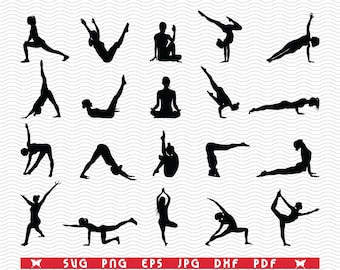 Yoga and Fitness SVG Black Silhouette Digital Clipart Files - Etsy