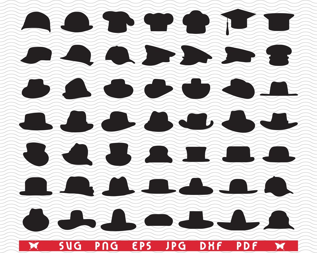 SVG Caps and Hats, Black Silhouettes Digital Clipart, Files Eps, Jpg ...