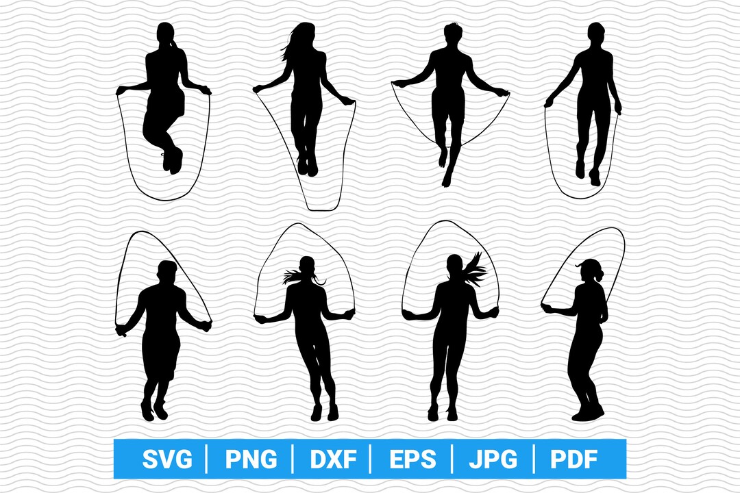 SVG Rope Skipping, Black Silhouettes, Digital Clipart, Files Eps,jpg ...