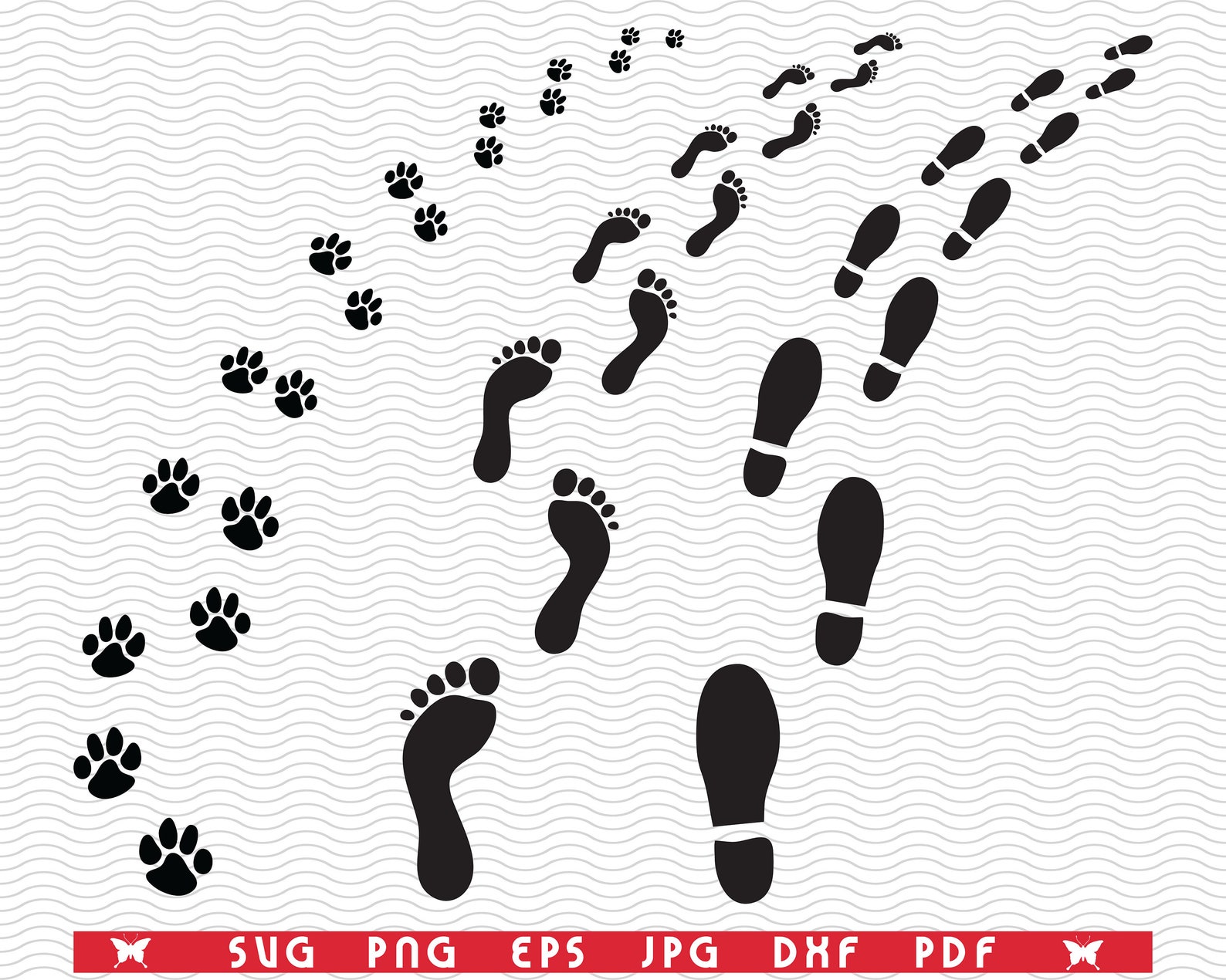 SVG Man and Dog Footprints, Silhouettes, Digital Clipart, Files Eps ...
