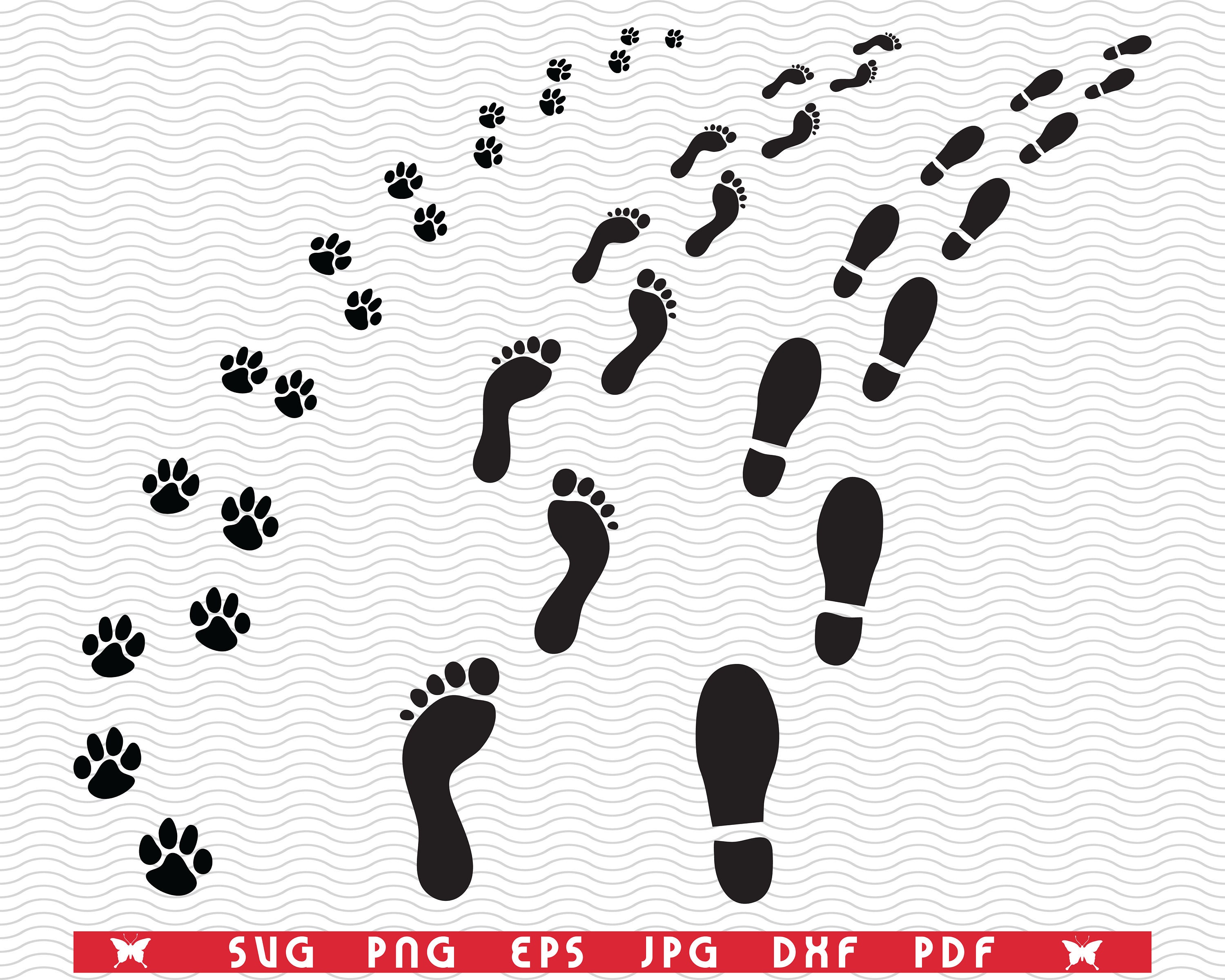 SVG Man and Dog Footprints, Silhouettes, Digital Clipart, Files Eps ...