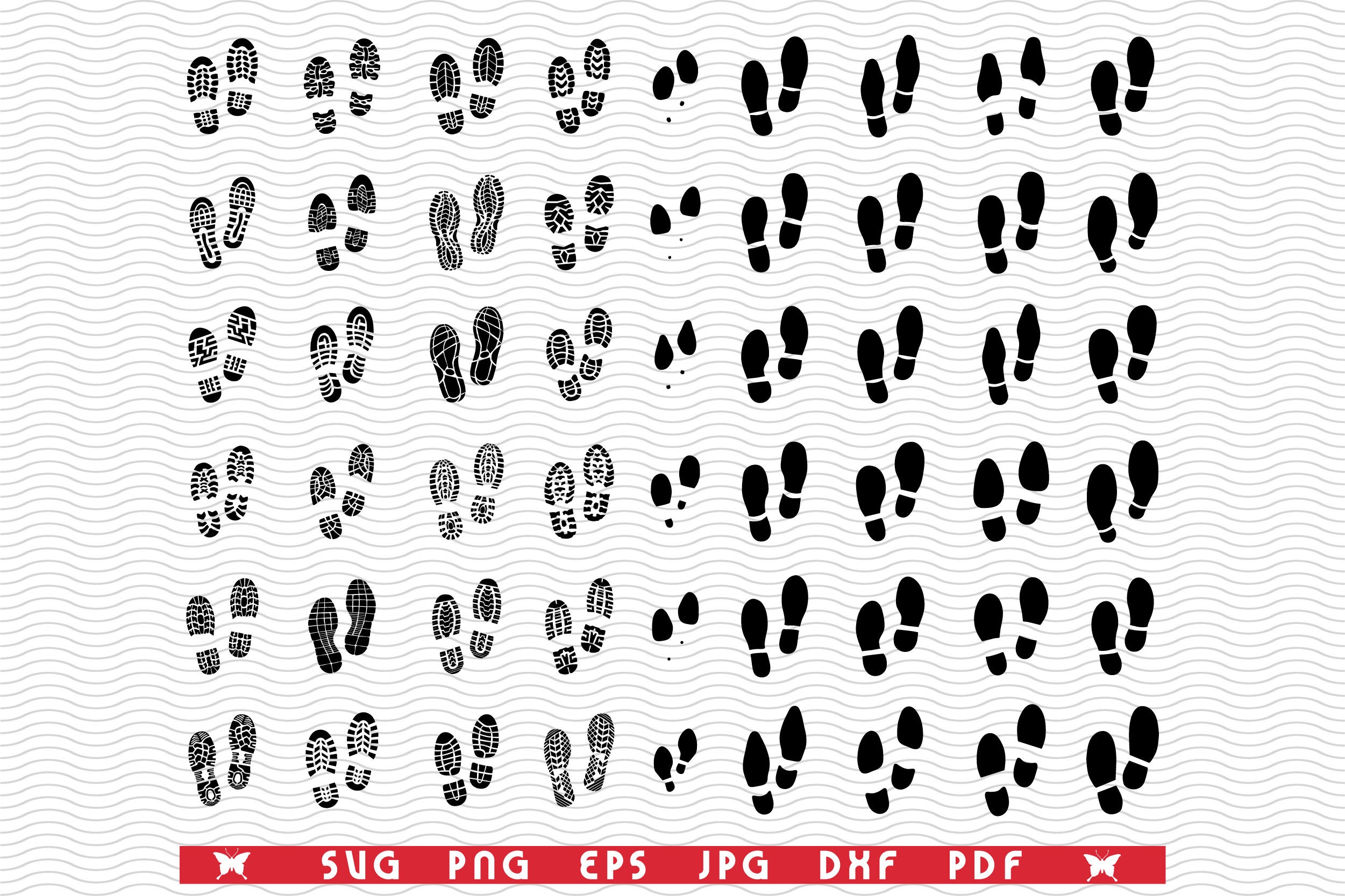 SVG Shoe Prints, Black Silhouette Digital Clipart, Files Eps, Jpg ...