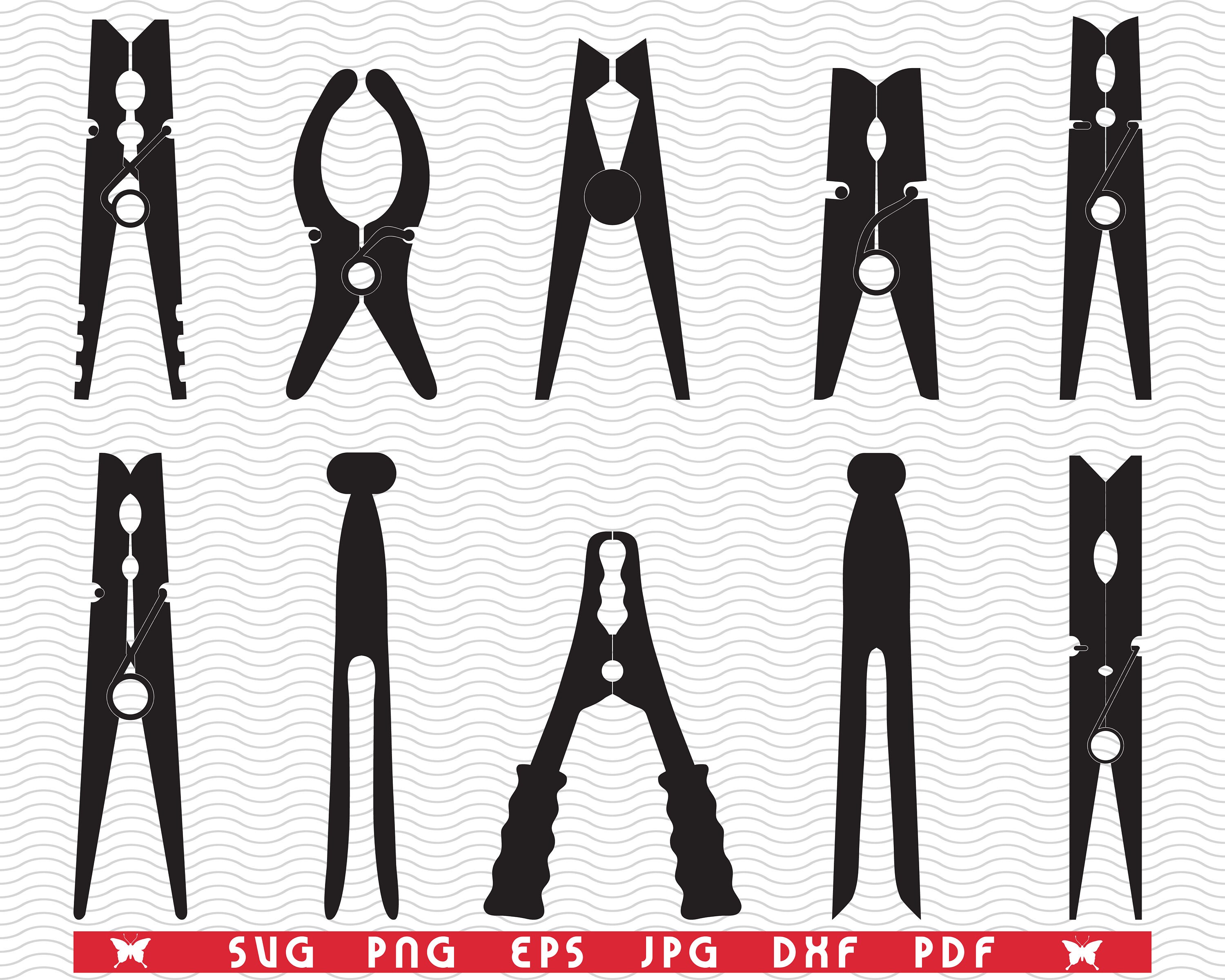 Pinzas de ropa SVG, siluetas negras, imágenes prediseñadas digitales ...