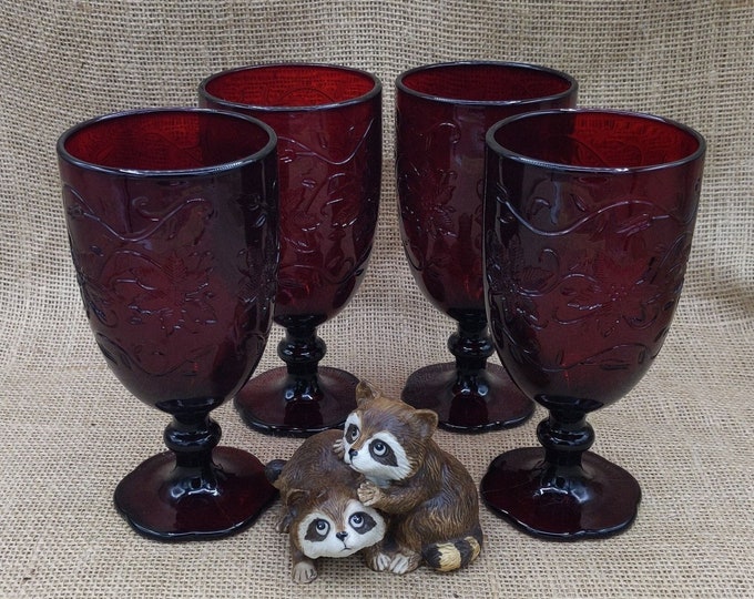 Fantasia Ruby Red By Princess House Set Of 4 Iced Tea Glasses 7 Dark