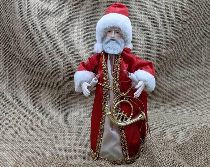 Santa Claus Tree Topper, Light up Santa, Red Satin Suit, Porcelain Head ...