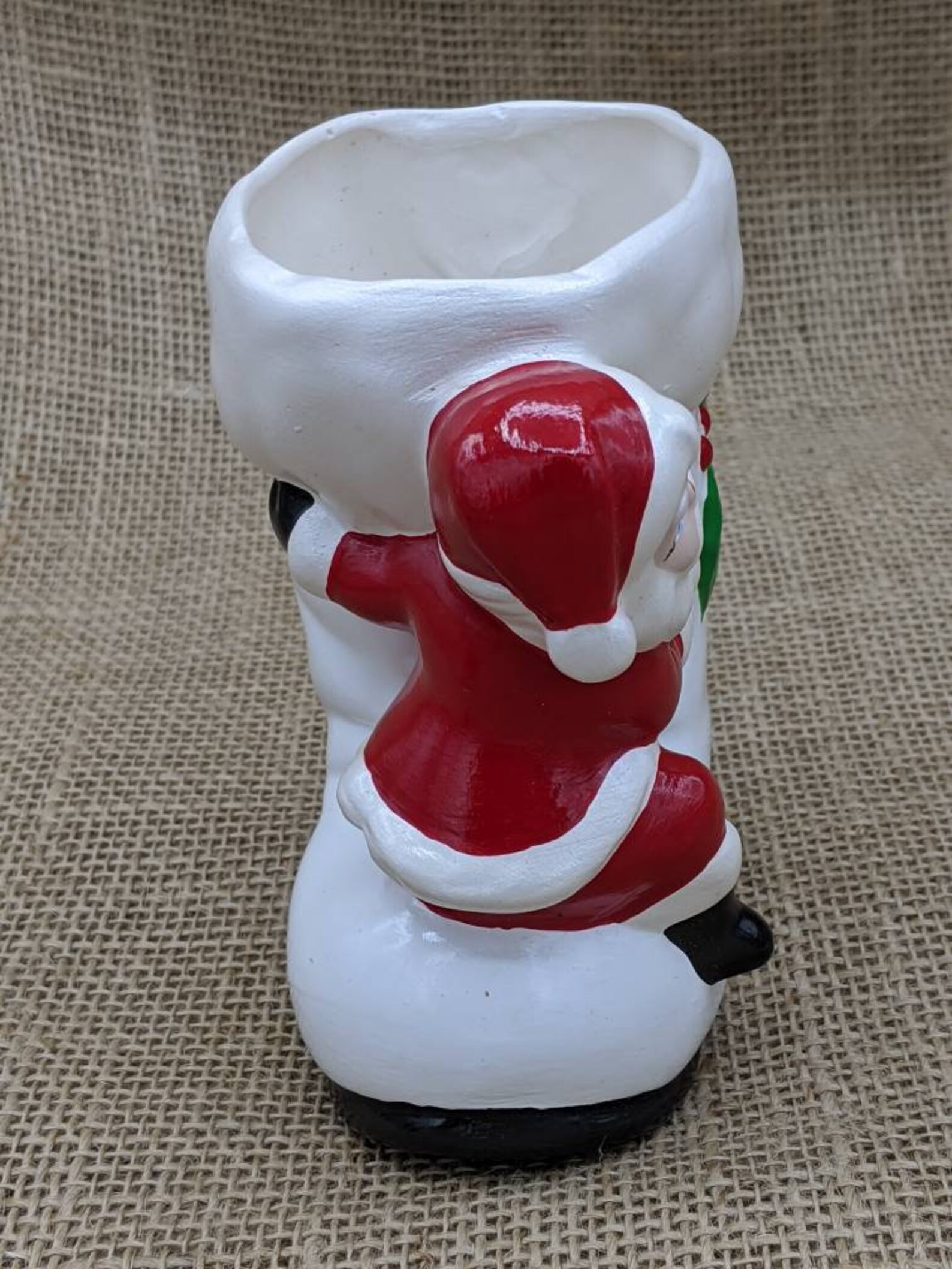 Santa Boot Planter White Ceramic Santa Boot With Santa Claus - Etsy