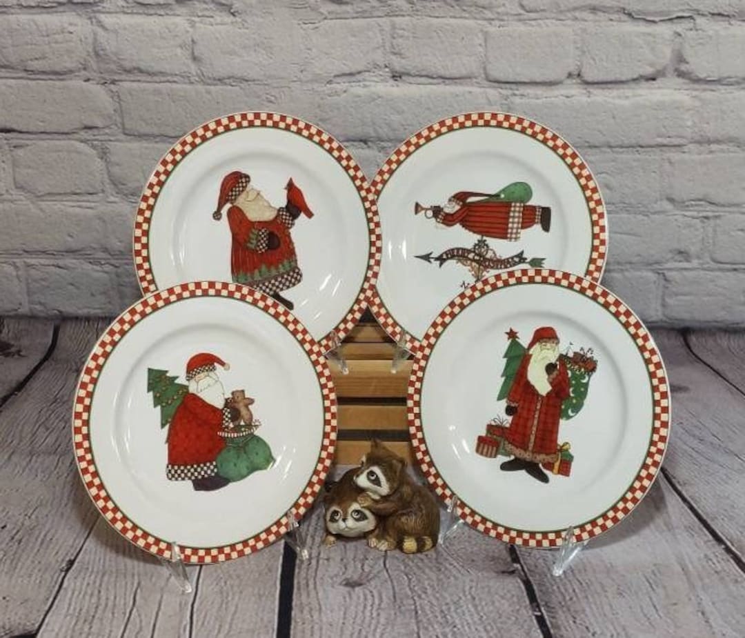Santa Plates, Magic of Santa, Set of 4, Vintage Debbie Mumm by Sakura ...