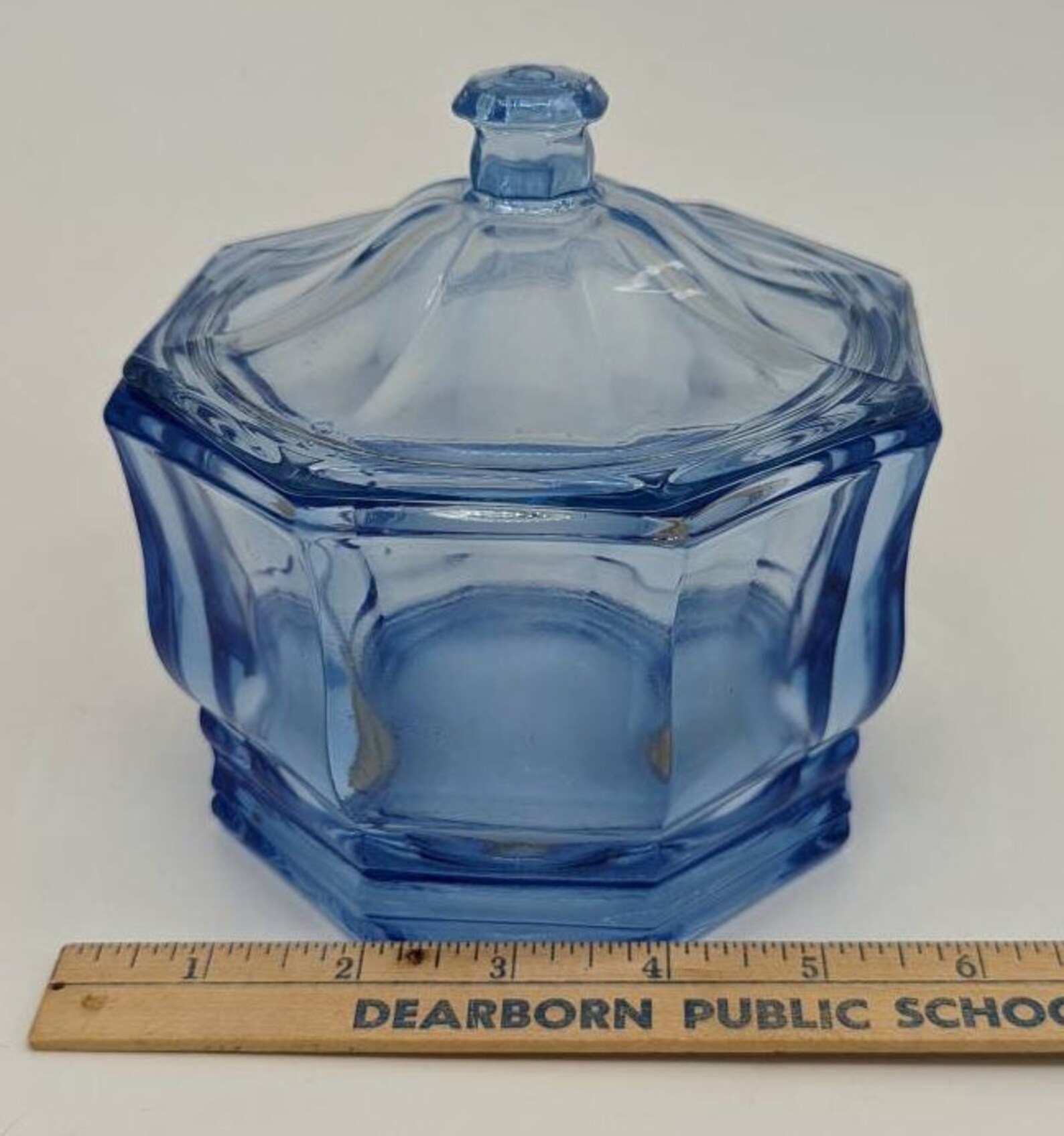 Blue Octagon Concord Panel Lidded Candy Dish, Indiana Glass, Made in ...