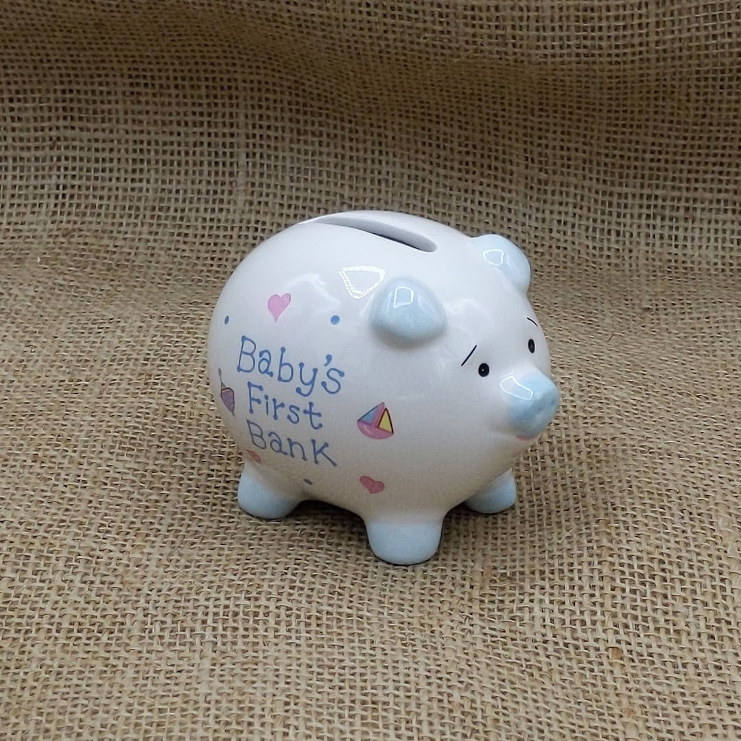 Baby's First Piggy Bank, Blue Vintage Russ Piggy Bank, Small Piggy Bank ...