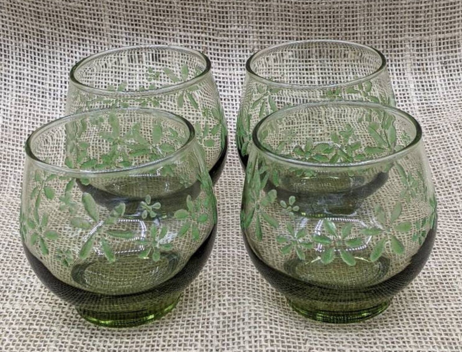 Libbey Mint Bouquet Roly Poly Glasses Avocado Green Glass - Etsy