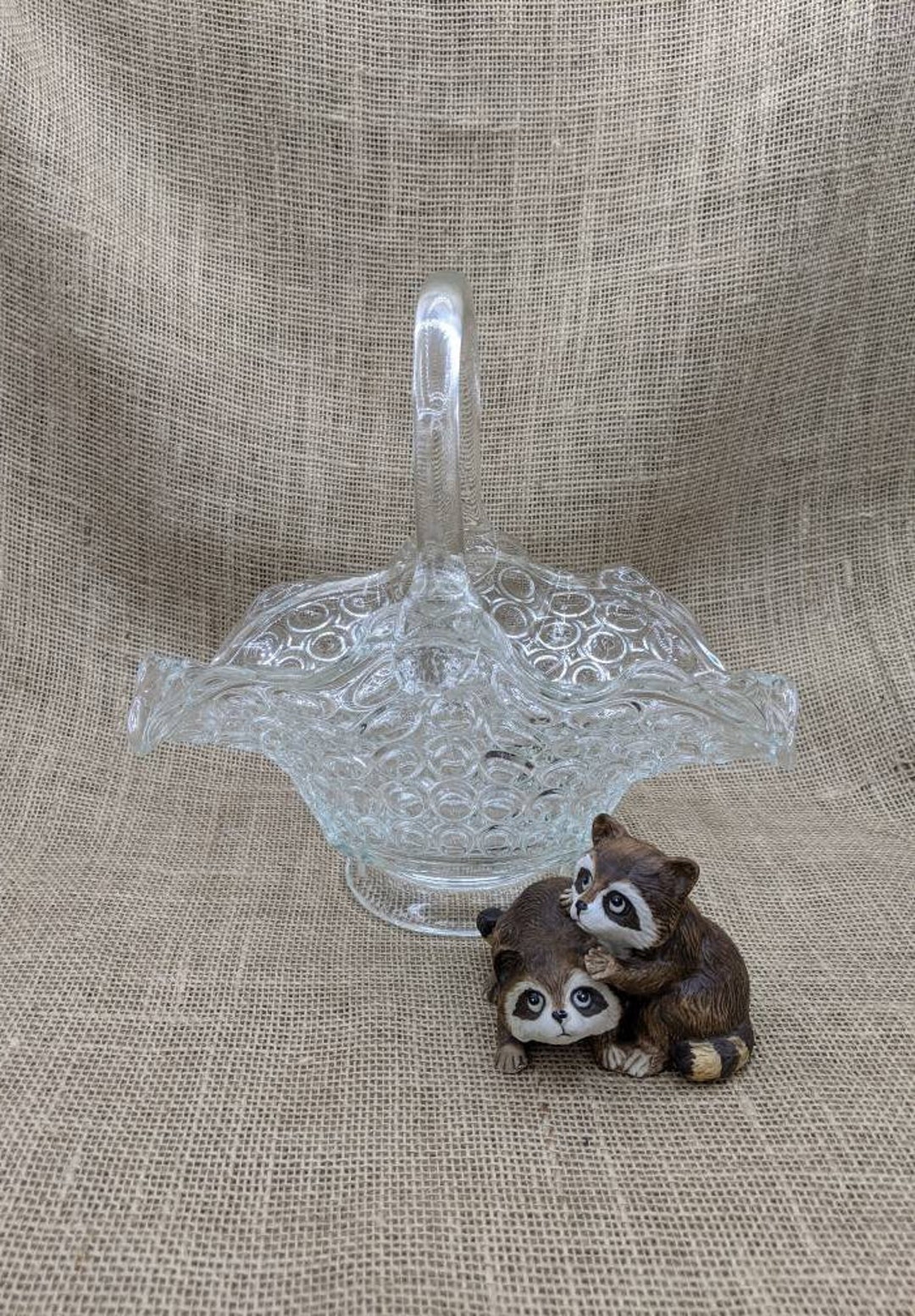 Glass Basket, Pressed Glass Bridal Basket, Clear Glass 1000 Circle ...