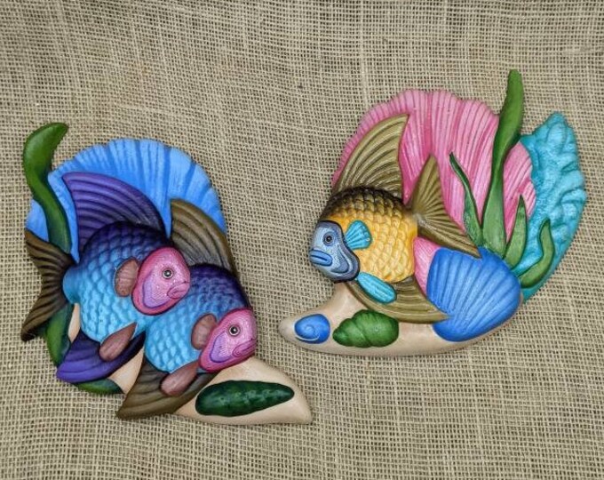 Tropical Fish Ceramic Wall Plaques, Tonala Pottery Fish, Artist Signed, Set of 2, Tropical Fish ...