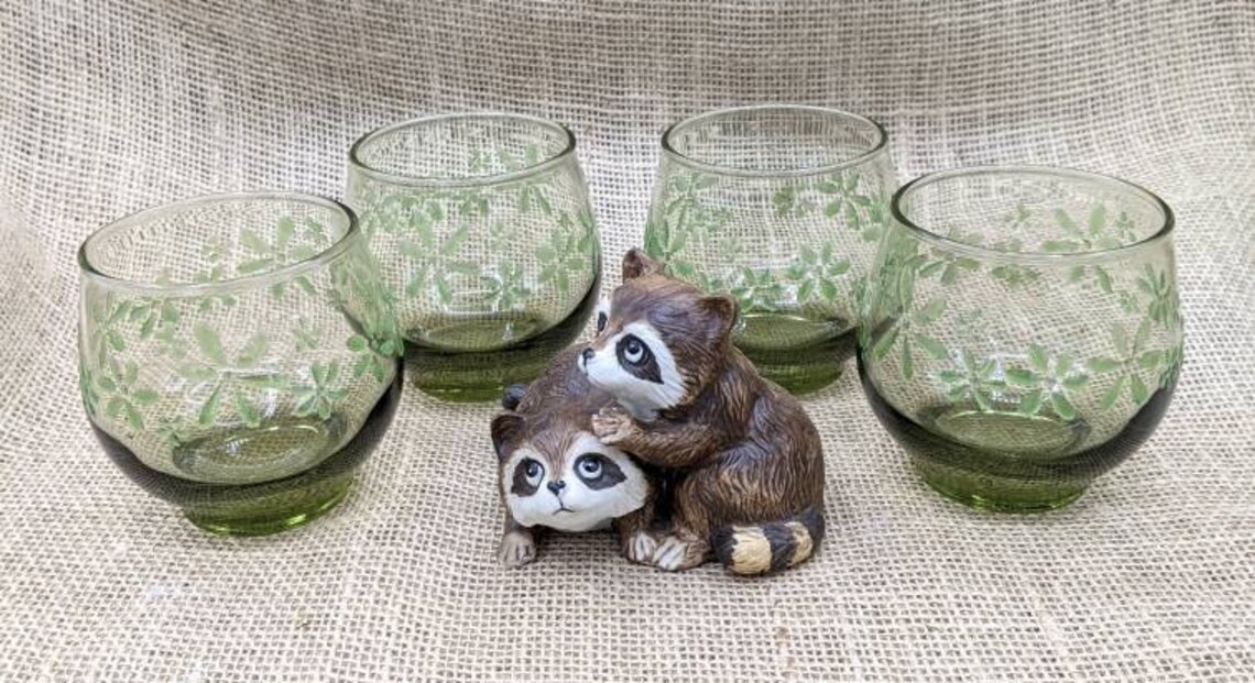 Libbey Mint Bouquet Roly Poly Glasses Avocado Green Glass - Etsy