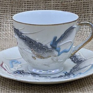 Moriage Dragonware Tea Cup & Saucer, Geisha Lithophane, Raised Dragon ...