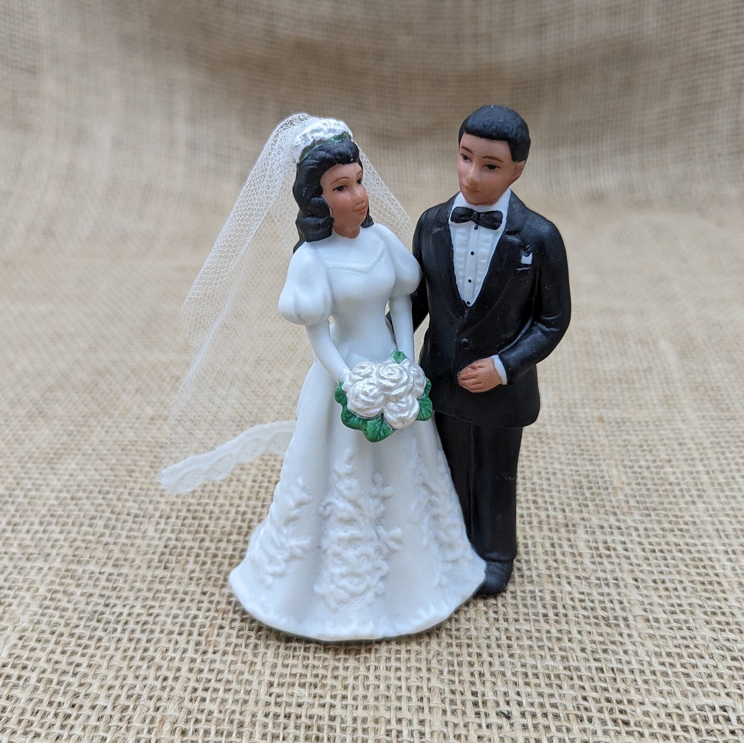 Bride & Groom Figurine, Small Cake Topper, Lefton Black Couple - Etsy