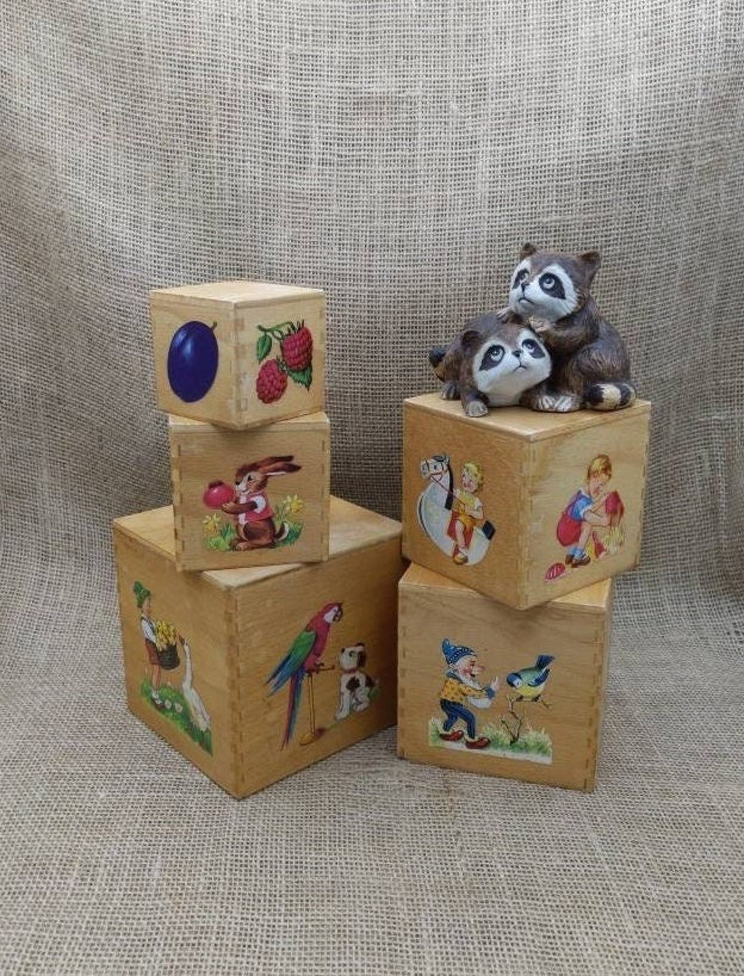 Vintage Wooden Nesting Blocks: 5 Painted Toy Cubes - Etsy