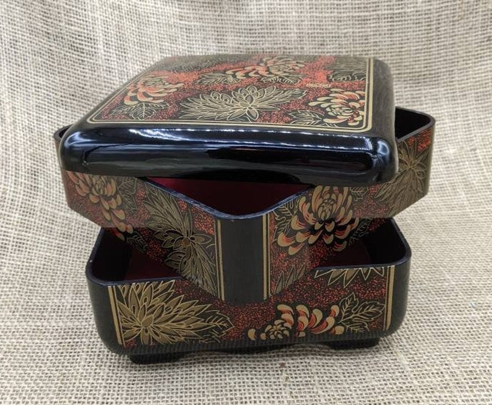 Two Tier Stackable Square Laquer Ware Box Jubako Bento Box - Etsy