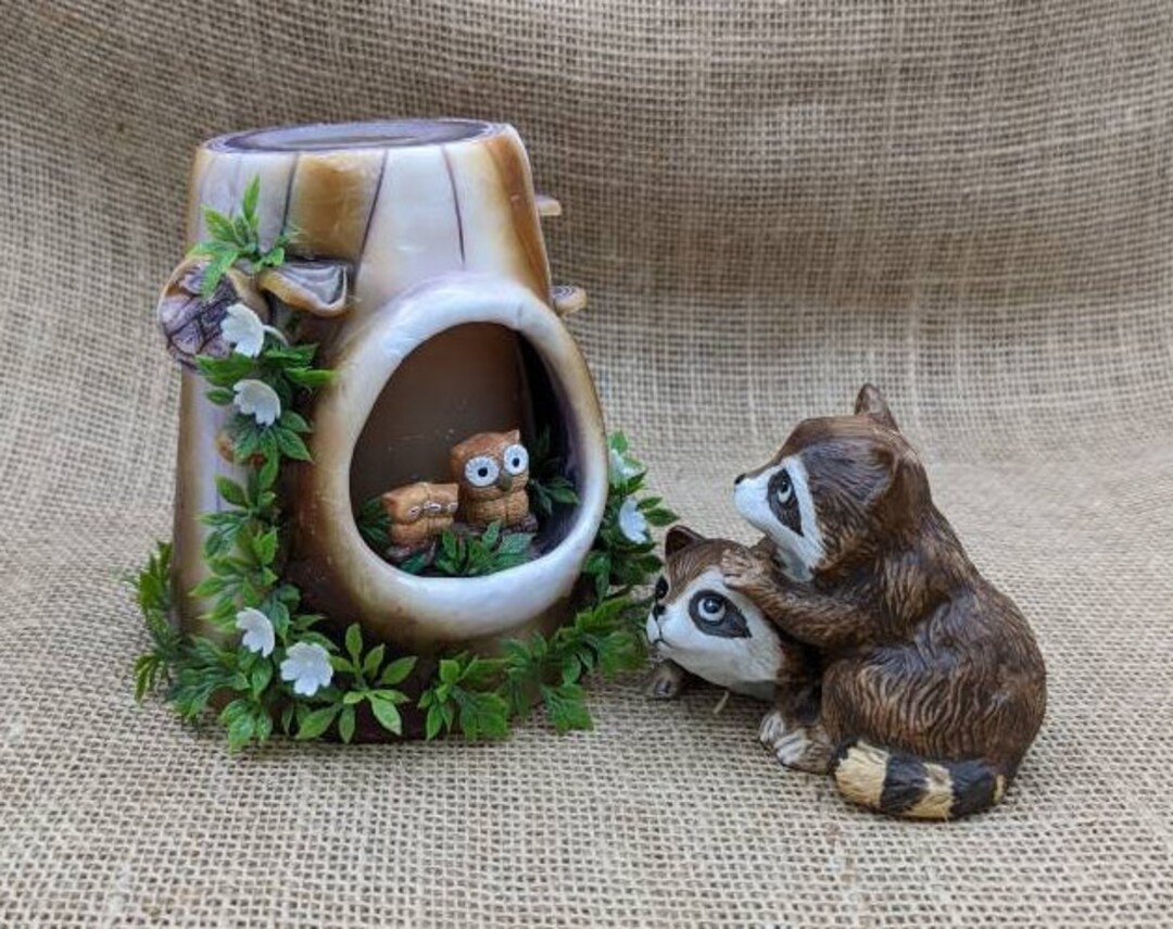 Carved Wax Stump Candle With Owls, Vintage Middle Earth Candle, Kitschy ...