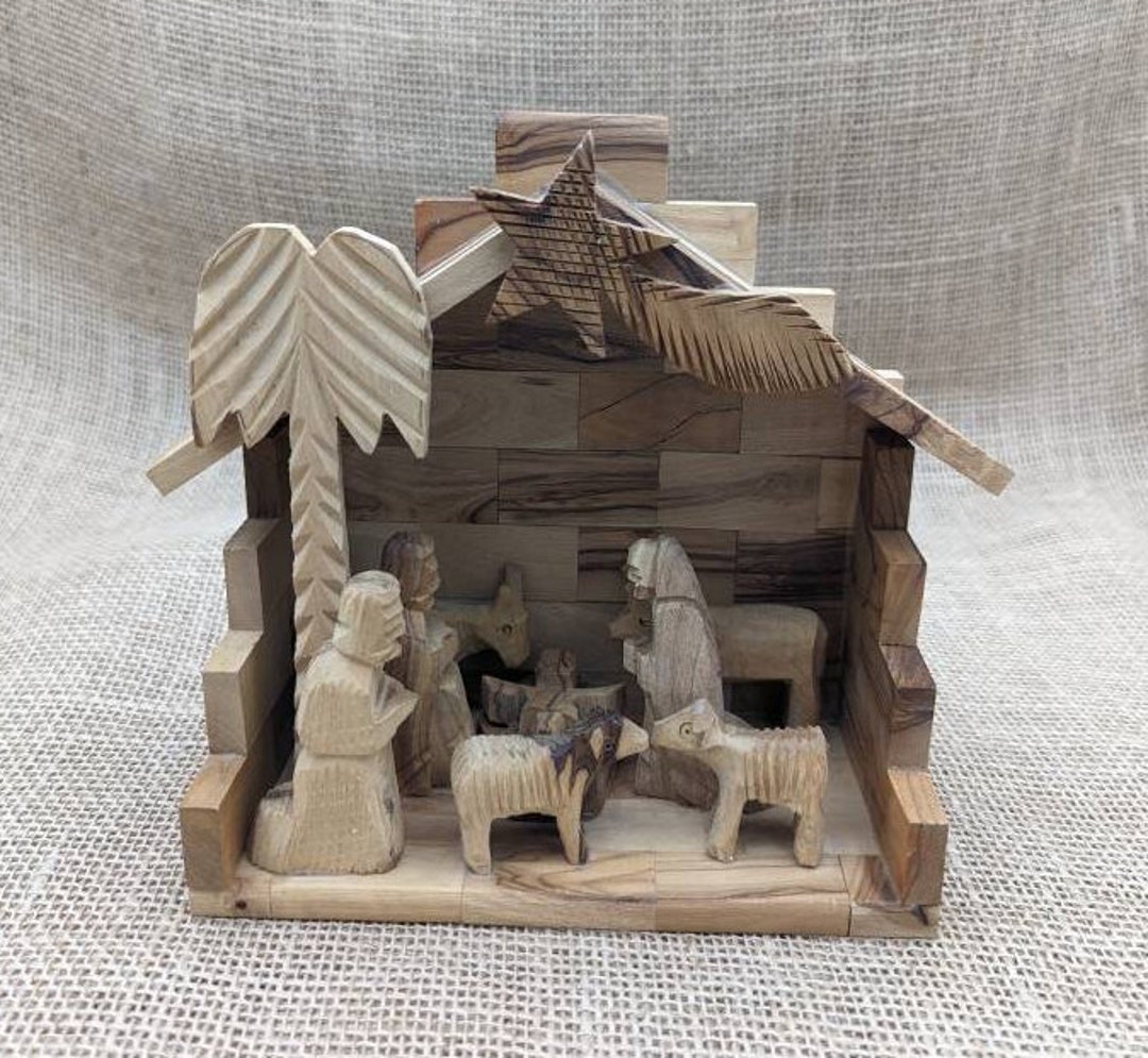 Wood Nativity Scene, 6" One Piece Olive Wood Manger Scene, Made in ...