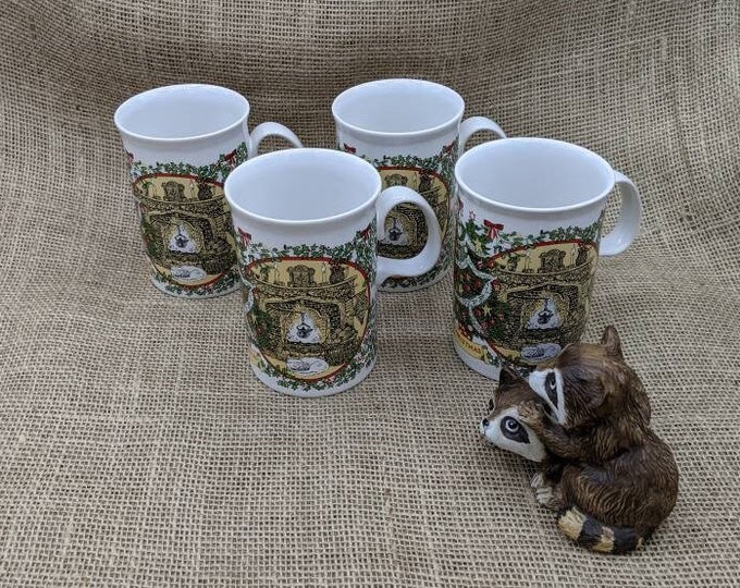 Dunoon 1988 Christmas Cat Mugs, Set of 4, Christmas Tree Holly & Cats ...