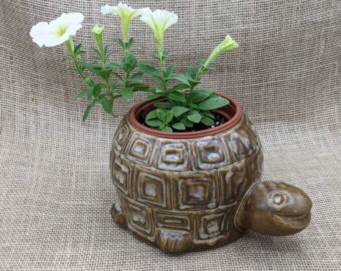 Mccoy Turtle Planter, Smiling Turtle Flower Pot 740, Brown Glazed ...