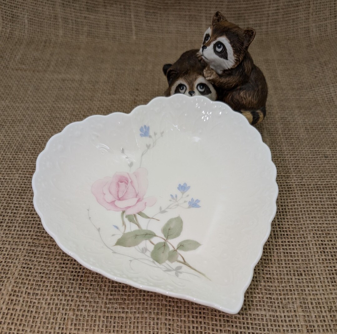 Mikasa Heart Shape Dish from My Heart White Bone China With a Pink Rose ...