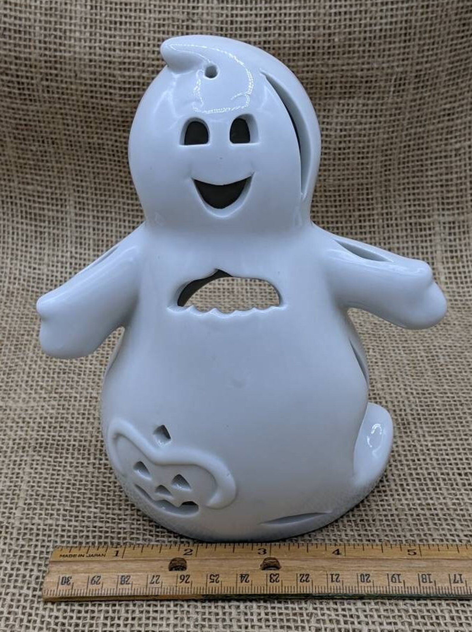 Ceramic Ghost Votive Tea Light Holder, Cute Smiling Ghost Candle Holder ...
