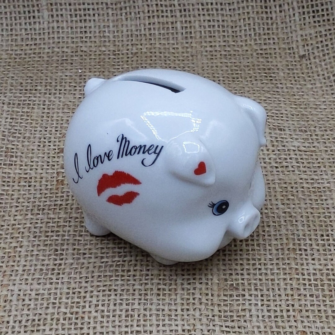 Small Porcelain Piggy Bank Enesco I Love Money Coin Bank - Etsy