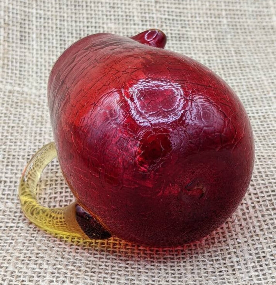 Red Crackle Glass Pitcher with Amber Handle Vintage Pilgrim | Etsy