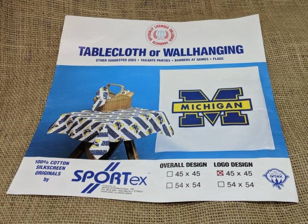 Vintage University of Michigan Tablecloth: U of M Cotton Banner (45x45 ...