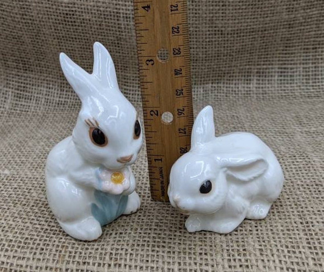 White Bunny Pair Vintage Ceramic Rabbits Hand Painted One | Etsy