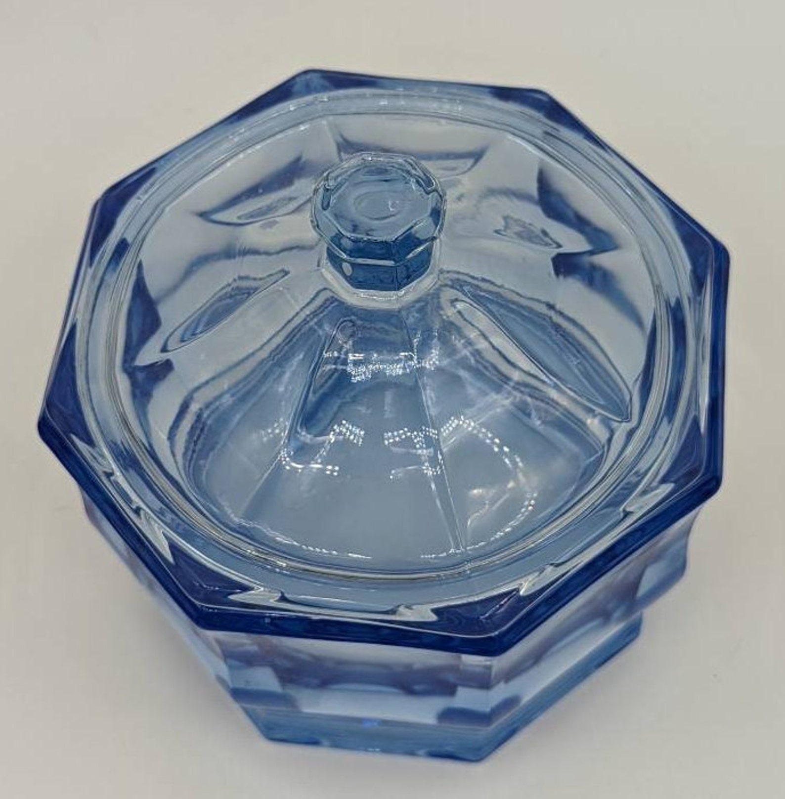 Blue Octagon Concord Panel Lidded Candy Dish, Indiana Glass, Made in ...