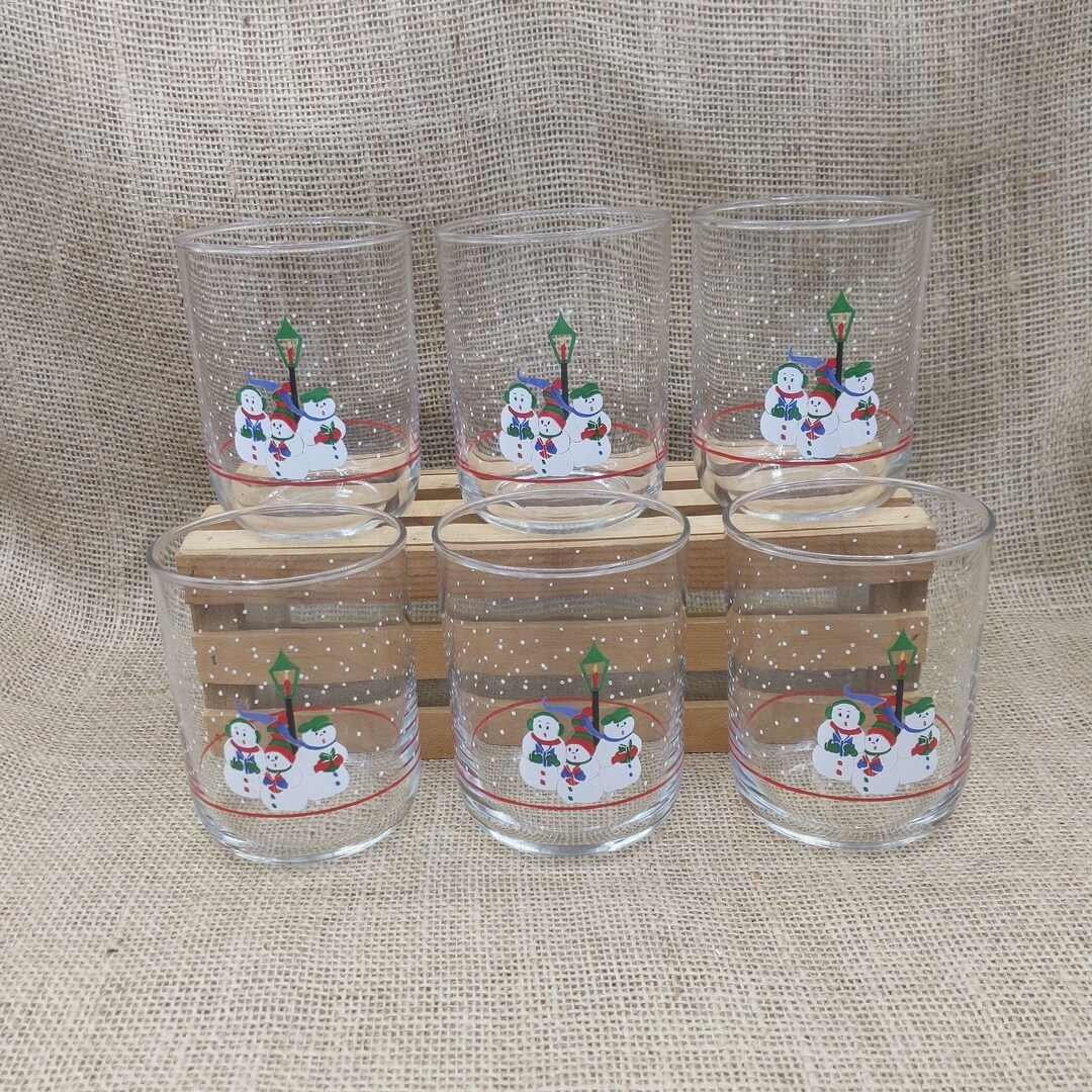 Snowmen Carolers Glasses, Libbey Glass, Old Fashioned or Rocks Glasses ...