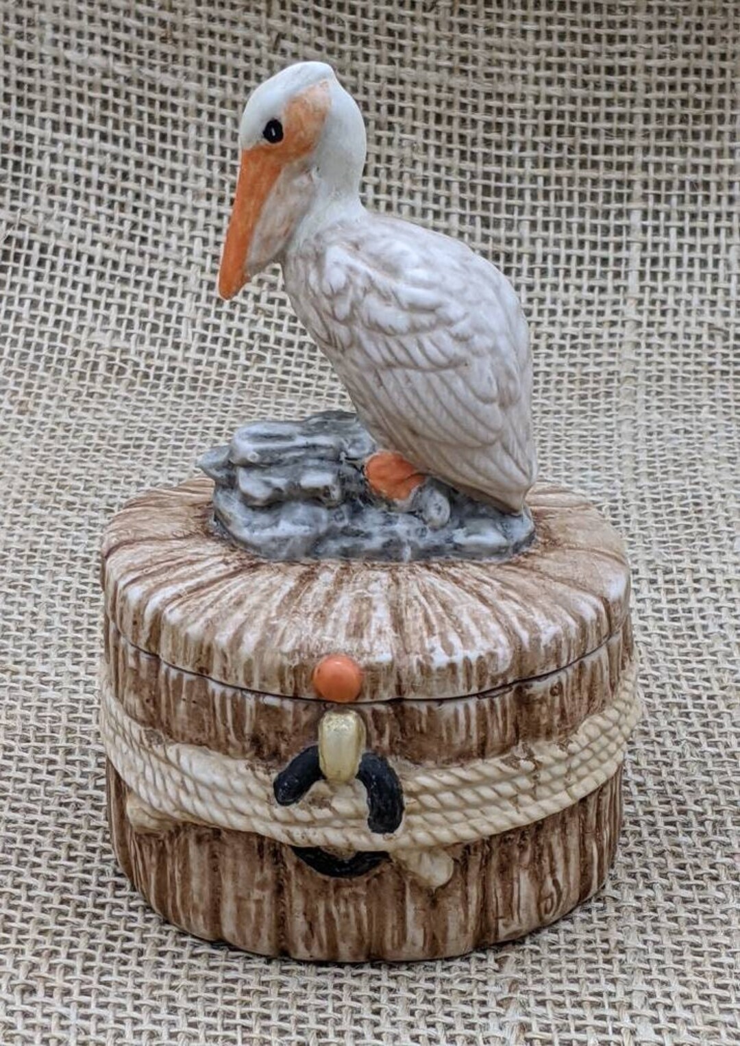 Pelican Trinket Box, Pelican on Piling, Round Ceramic Box - Etsy