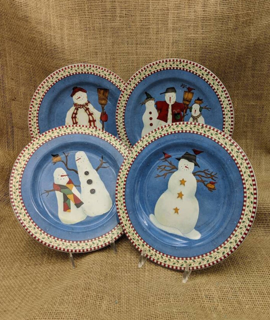 Snowman Plates, Vintage Debbie Mumm Snowman Salad Plates 1998 by Sakura ...